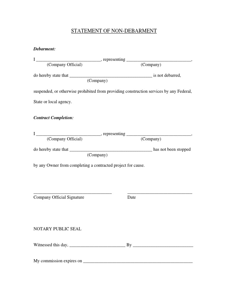 Non-Debarment Statement Template | PDF