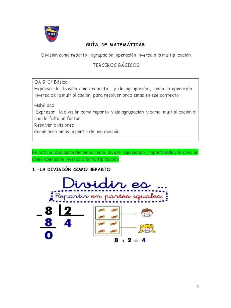 Guía de Divisiones para Tercero Básico | PDF | División (Matemáticas ...