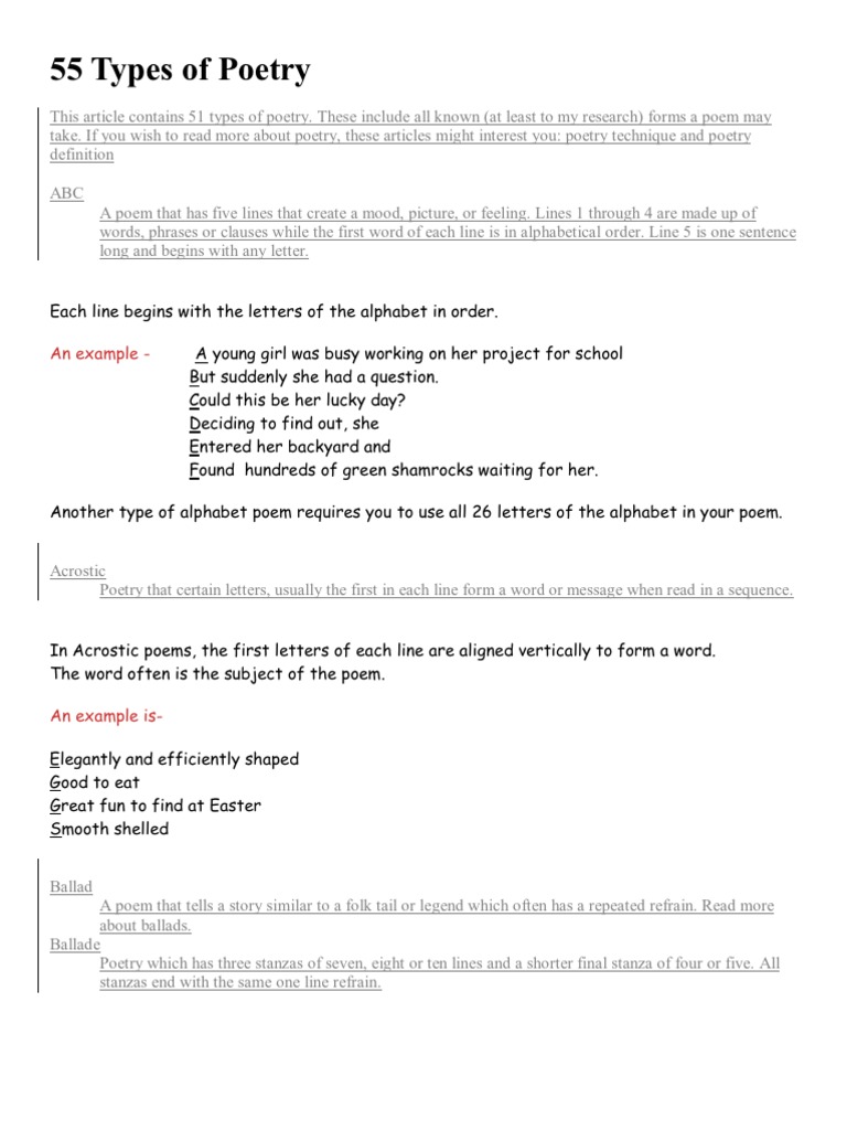 Types of Poetry with Examples | PDF | Sonnets | Poetry