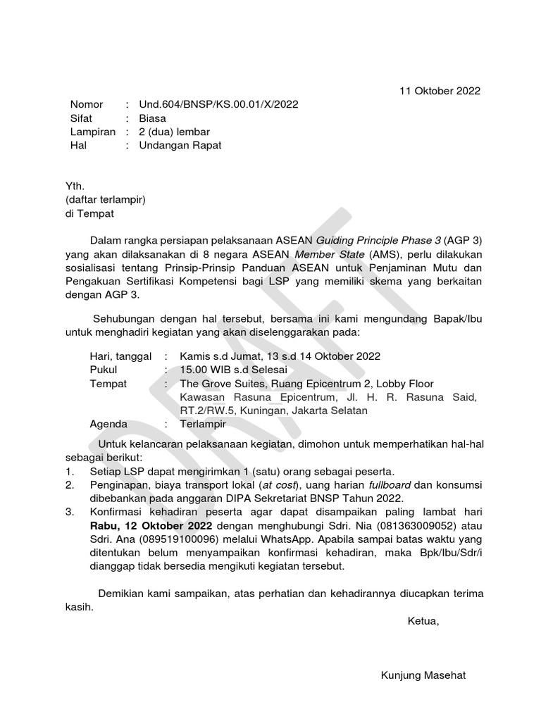 Draft Undangan Sosialisasi AGP 3 | PDF