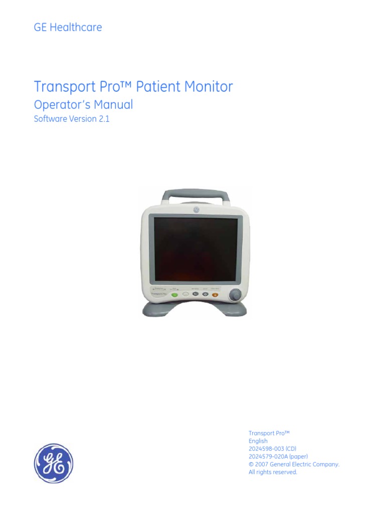 GE Transport Pro Patient Monitor - User Manual | PDF | Computer Monitor ...