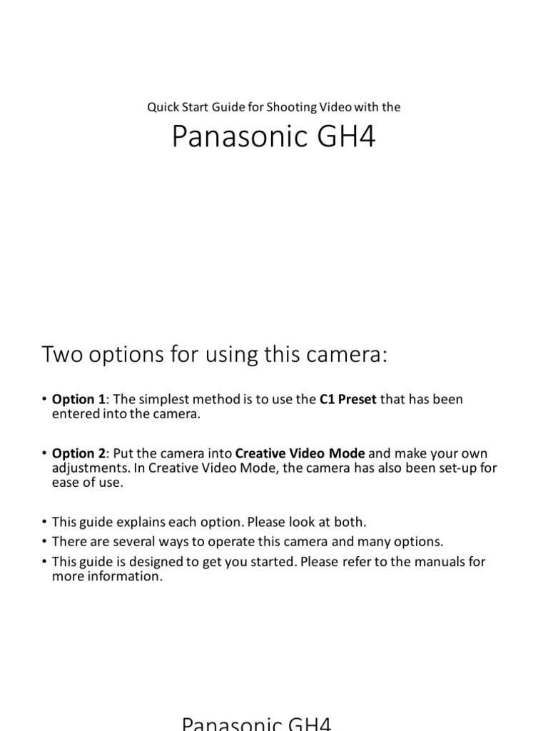Panasonic GH4 Quick Start | PDF | Exposure (Photography) | Film Speed