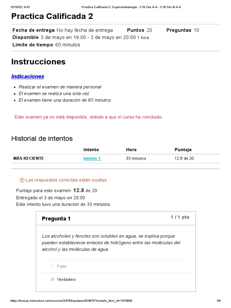 Practica Calificada 2 - Organometalurgia - C19 2do A-A - C19 2do B-A-A | PDF | Cetona | Ciencias ...