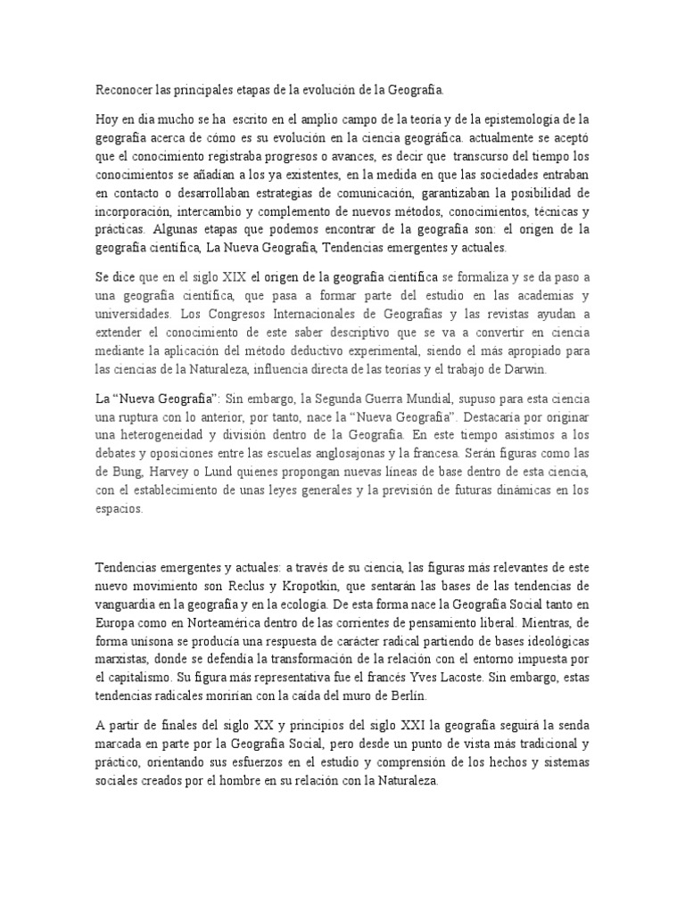 Reconocer Las Principales Etapas De La Evolución De La Geografía Pdf