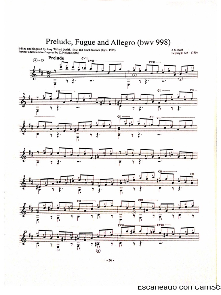 Bach BWV 998 Preludio Fuga y Allegro | PDF