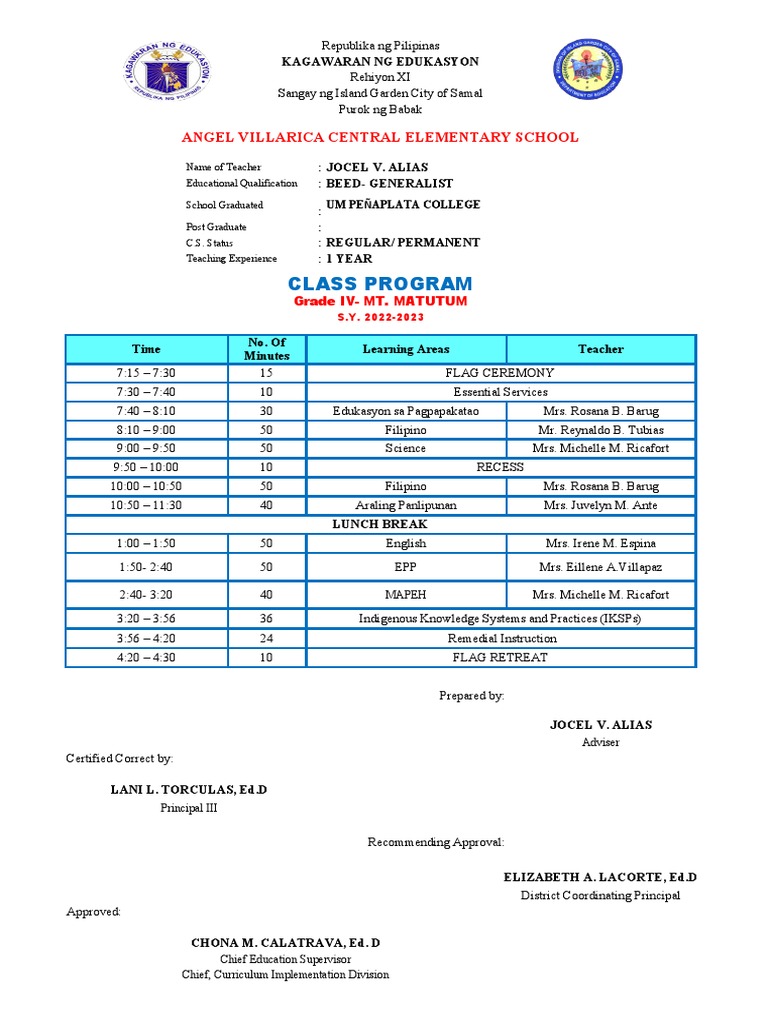 Class Program 2022 2023 Edit | PDF