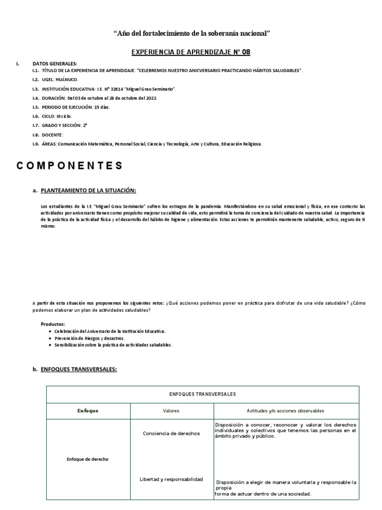 Experiencia de Aprendizaje #08 - Iii Ciclo 2022 | PDF