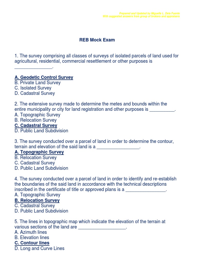REB Mock Exam Part 2 | PDF | Real Estate Appraisal | Real Estate