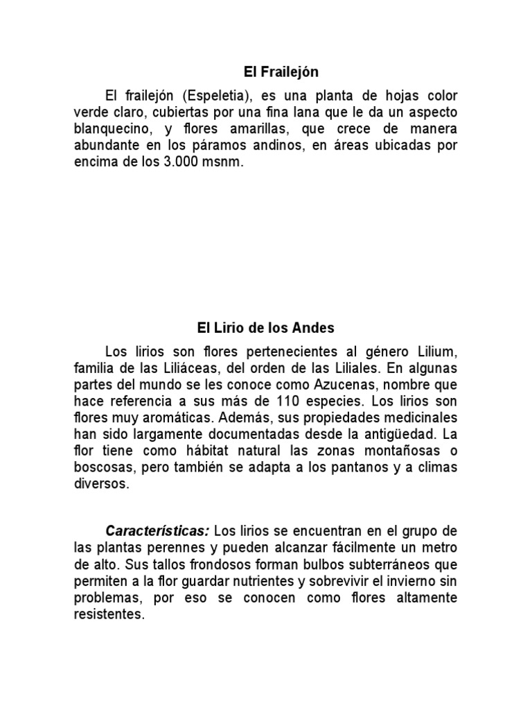 Características del Frailejón Andino | PDF | Lilium | Venezuela