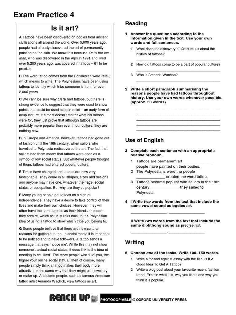 Exam Practice 4 | PDF | Tattoo | Polynesia