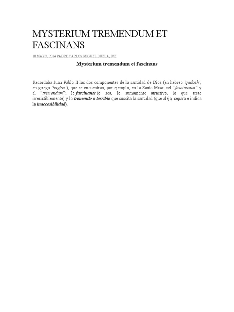 Mysterium Tremendum Et Fascinans | PDF