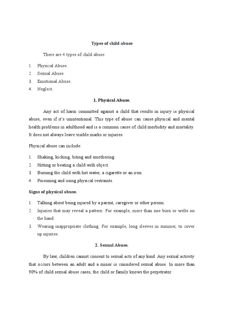 Types of Child Abuse | PDF | Child Abuse | Child Neglect