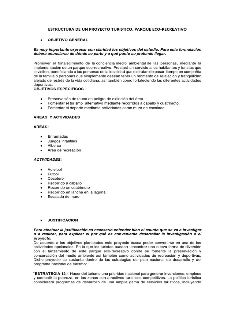 Estructura de Un Proyecto Turistico | PDF | Turismo | Ecología