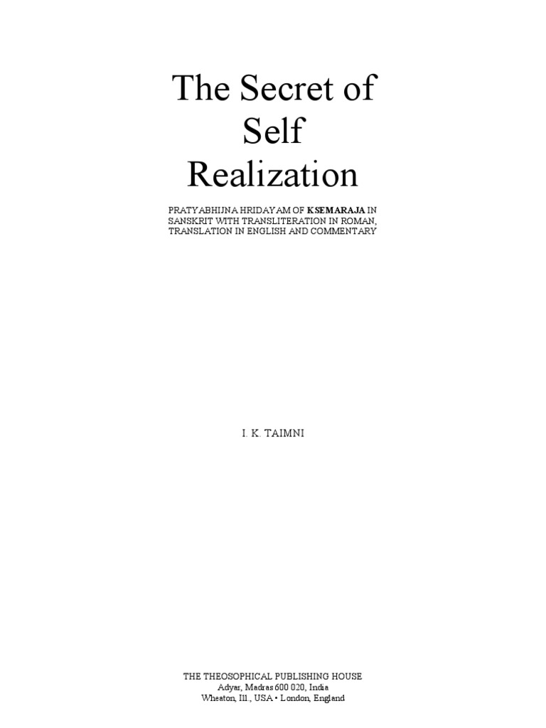 The Secret of Self Realization | PDF | Plane (Esotericism) | Ātman ...
