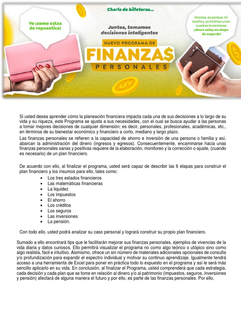 Programa Finanzas Personales | PDF | Finanzas personales | Seguro