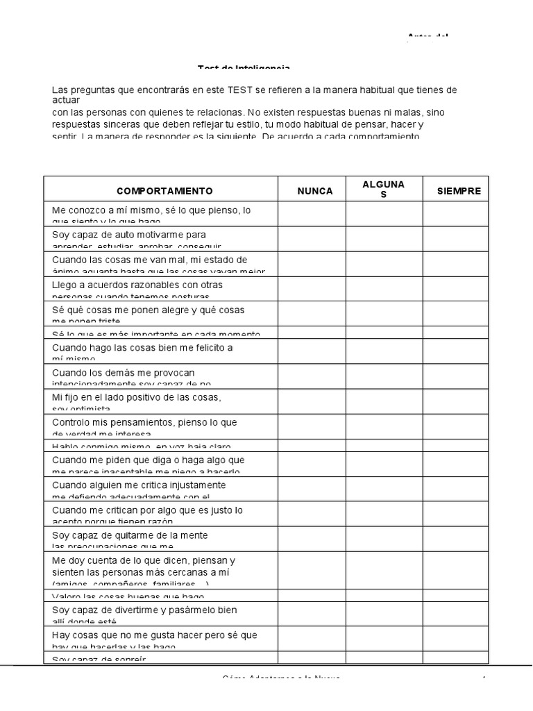 Test de Inteligencia Emocional | PDF | Las emociones | Pensamiento