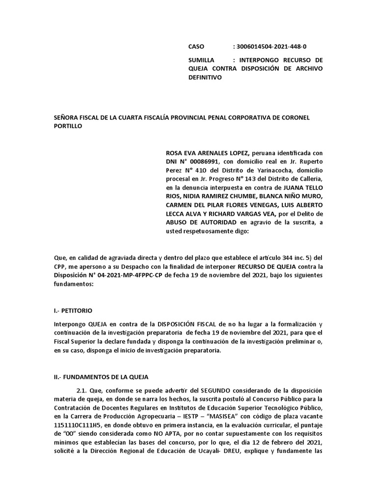 Recurso de Queja | PDF | Justicia | Crimen y violencia