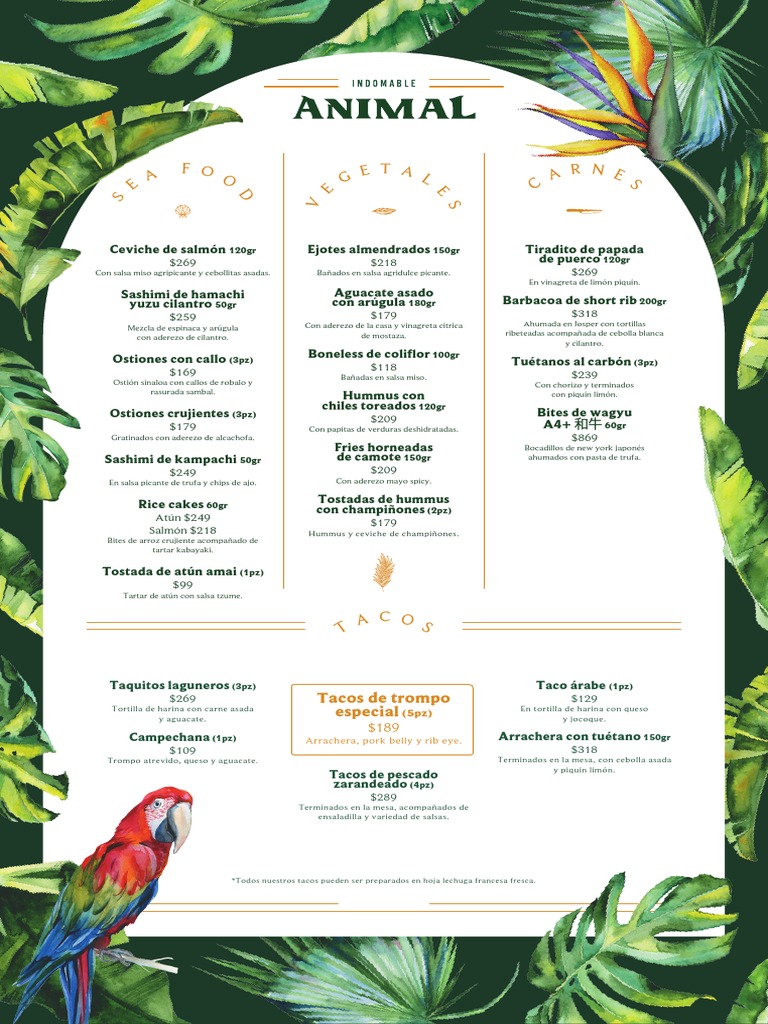 Animal Calzada Menu 10OCT2022 | PDF | Salsa | Taco