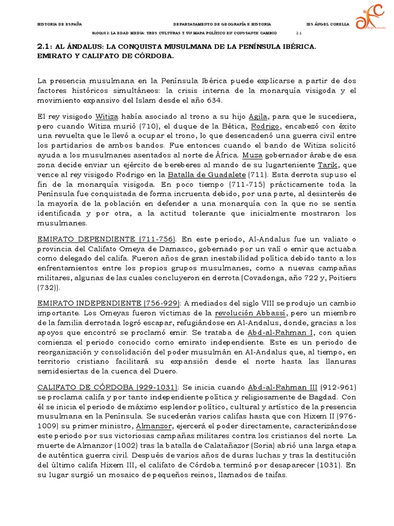 2 1 Al Andalus Conquistaycalifato Pdf Al Andalus Europa