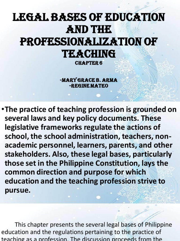 Mg.... Legal Bases of Education and The Professionalization of Teaching | PDF