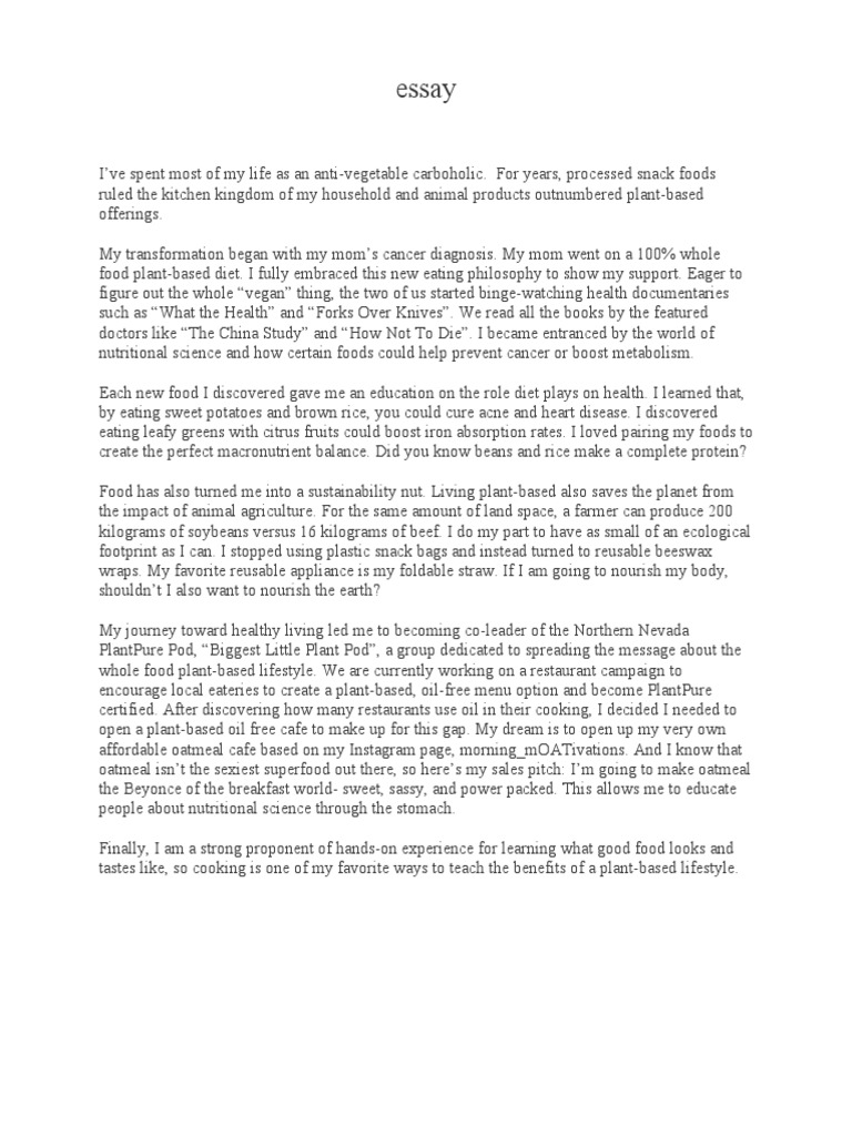 Essay | PDF | Foods | Diet (Nutrition)