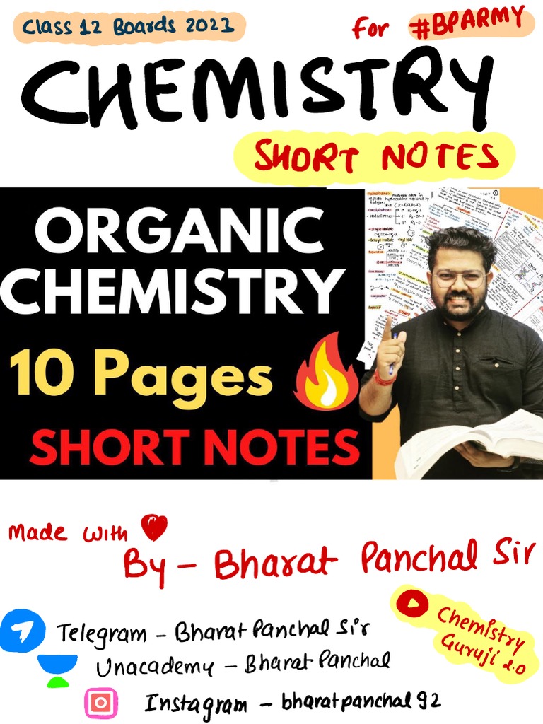 Organic Chemistry Short Notes | PDF | Alkene | Hydrogen Compounds