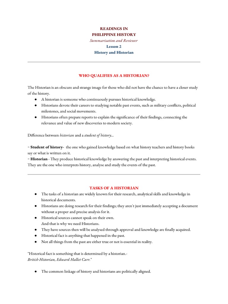 Tasks and Objectives of Historian | PDF