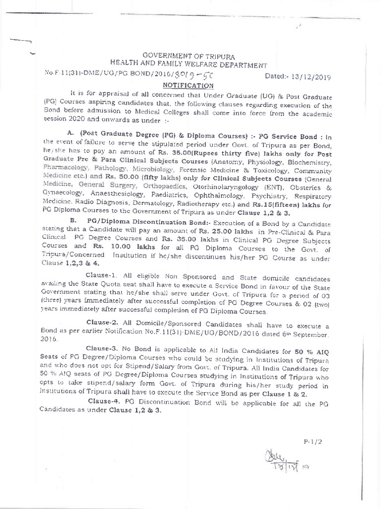 Notification On Revised Bond Policies For Undergraduate And