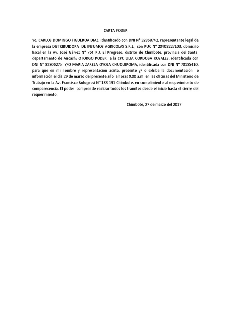 Carta Poder Ministerio de Trabajo | PDF