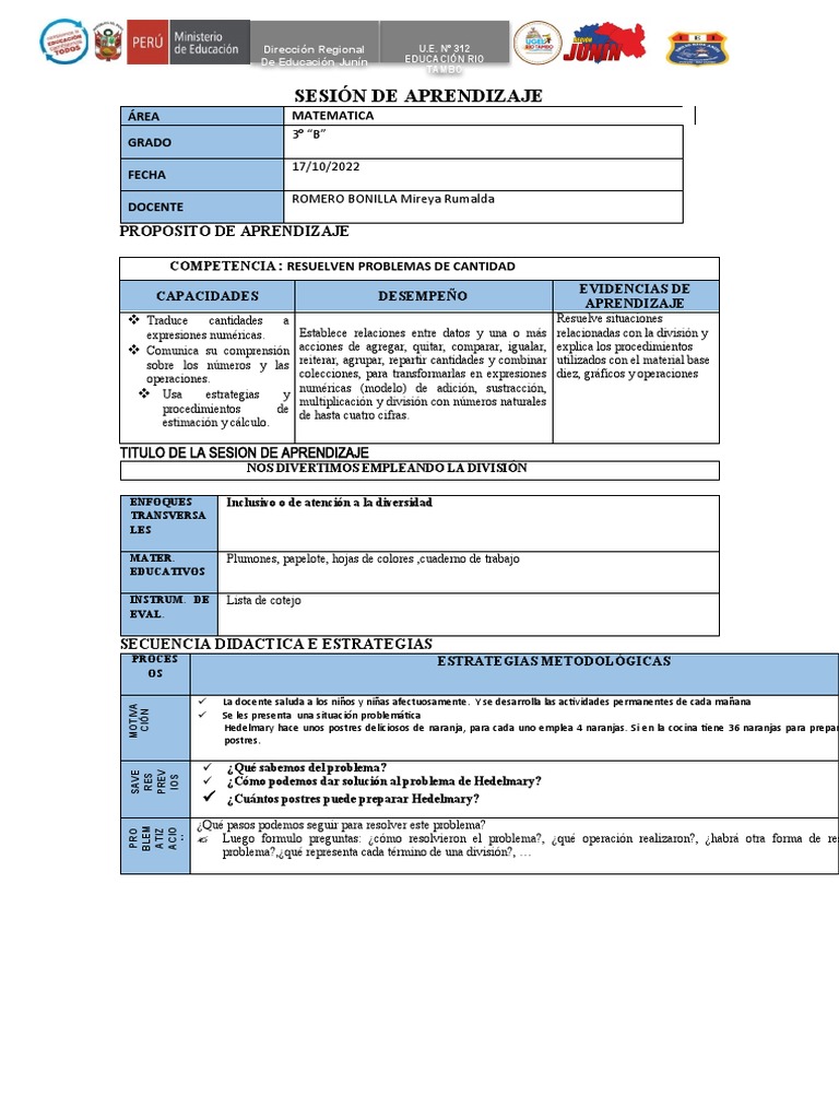 Sesión de Aprendizaje Mate | PDF | Aprendizaje | Matemáticas