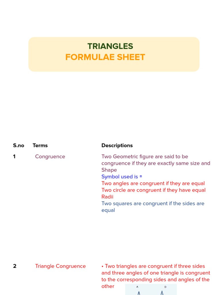 Triangle Congruence & Similarity Formulas | PDF | Triangle | Elementary Geometry