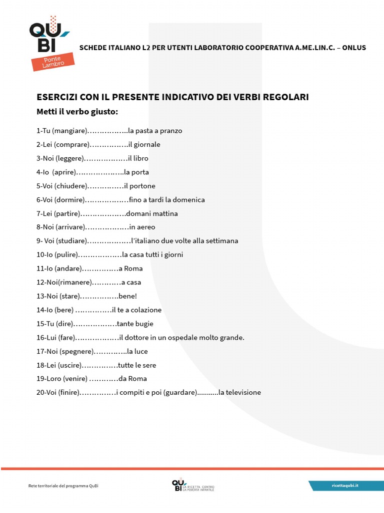 Presente Indicativo Dei Verbi Regolari | PDF