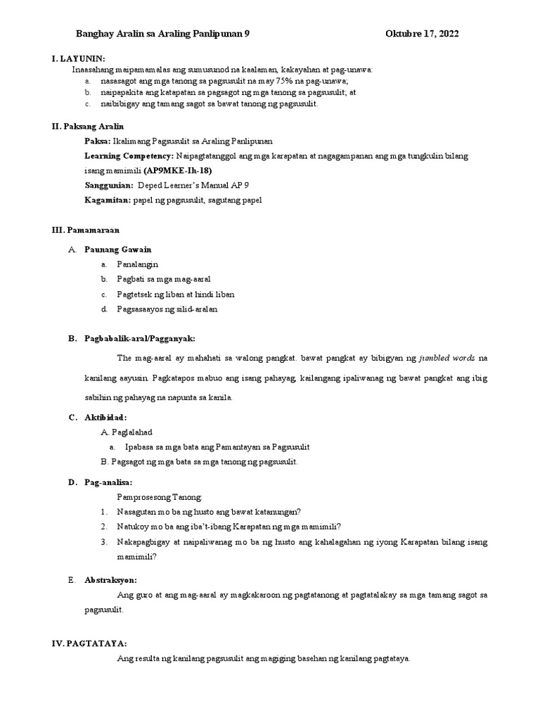 Ap LP 5TH Quiz | PDF