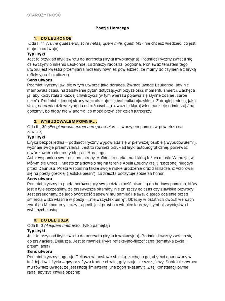 Poezja Horacego, Notatka | PDF