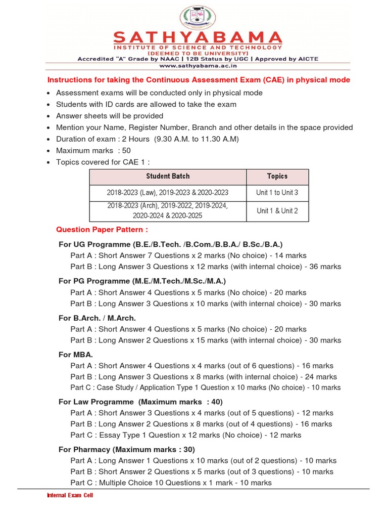 CAE Instructions & Time Table 2018, 2019 & 2020 Batches - Odd Sem 2022 ...