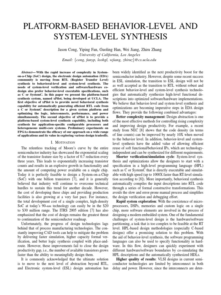 Platform Based Behavior Level and System | PDF | Logic Synthesis | System On A Chip