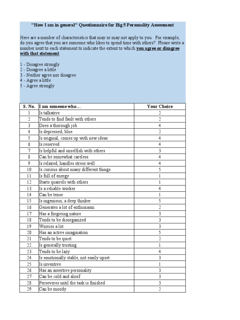 Personality Assessment-Big 5 | PDF