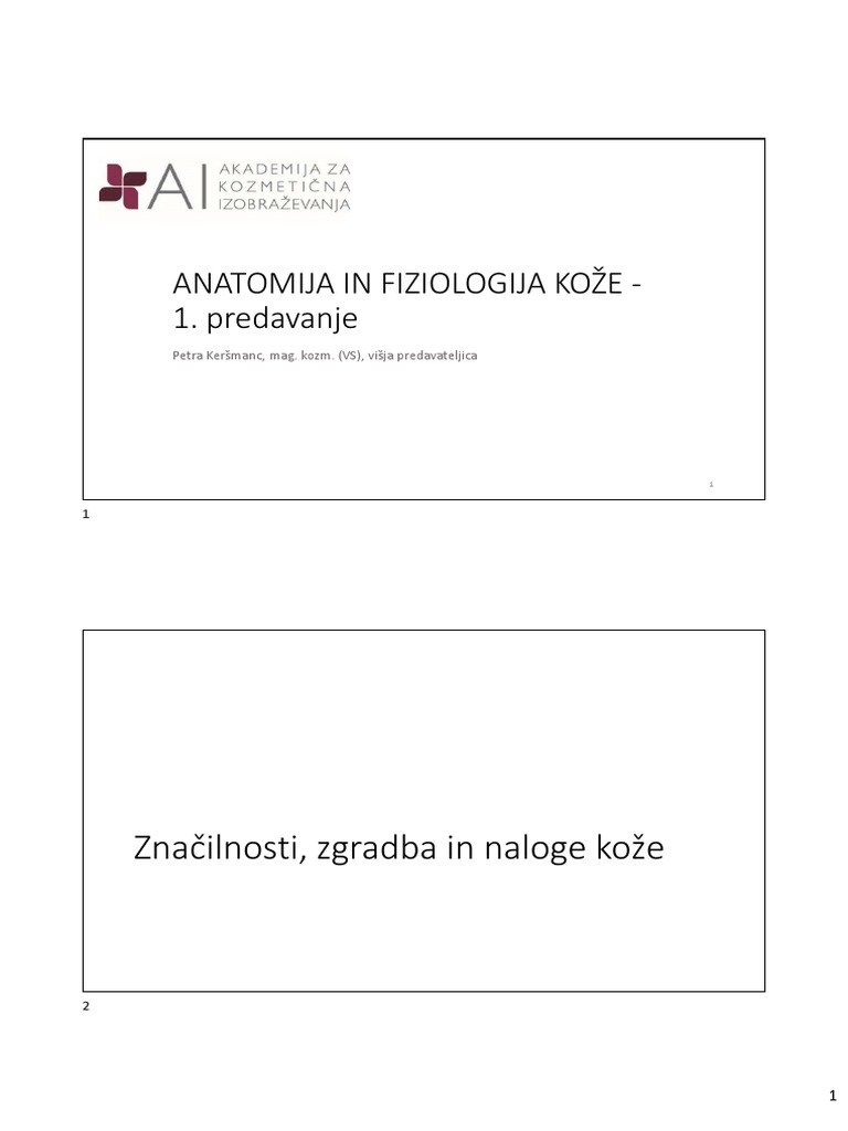 Značilnosti, Zgradba in Naloge Kože Ter Povrhnjica | PDF