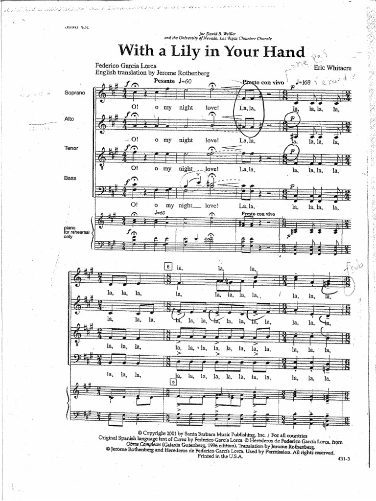 With A Lily in Your Hand Score | PDF