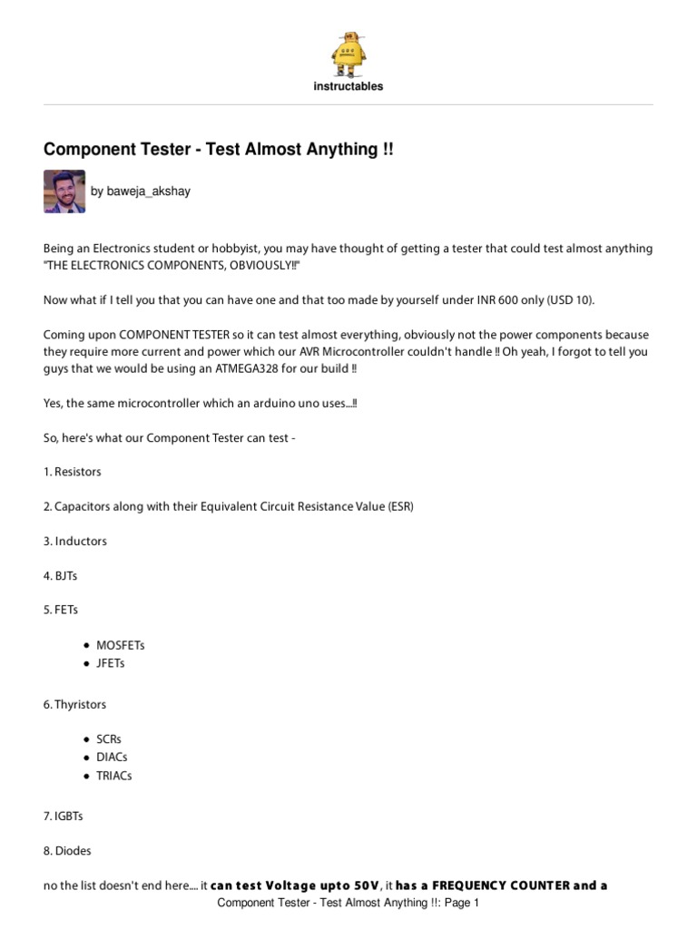 Component Tester Test Almost Anything | PDF | Printed Circuit Board ...