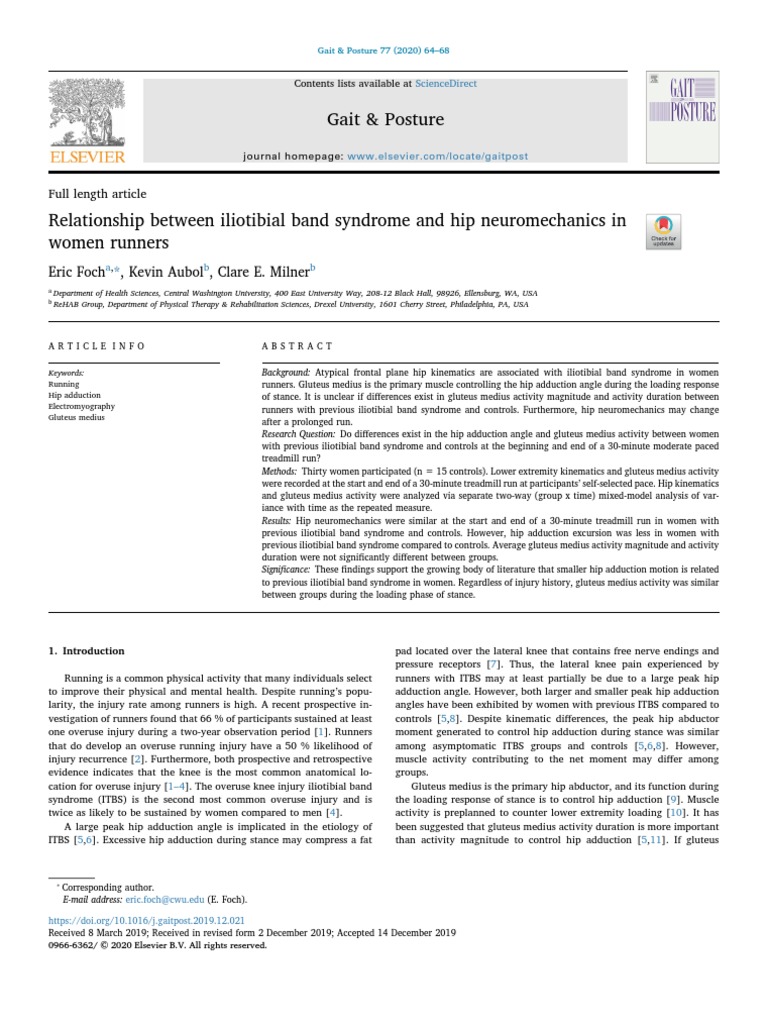 Relationship Between Iliotibial Band Syndrome and Hip Neuromechanics in ...