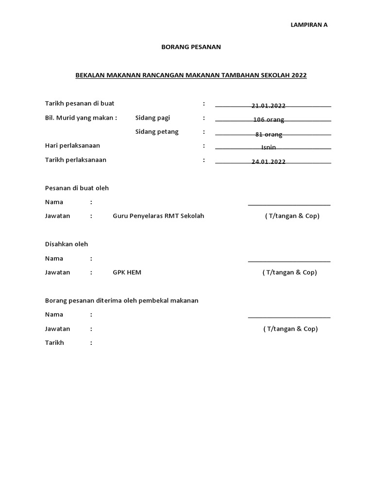 Borang Pesanan RMT | PDF
