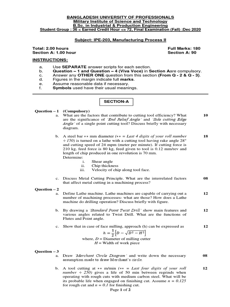 IPE 203 Fall 2020 Mist (Sec A) | PDF | Machining | Economic Sectors