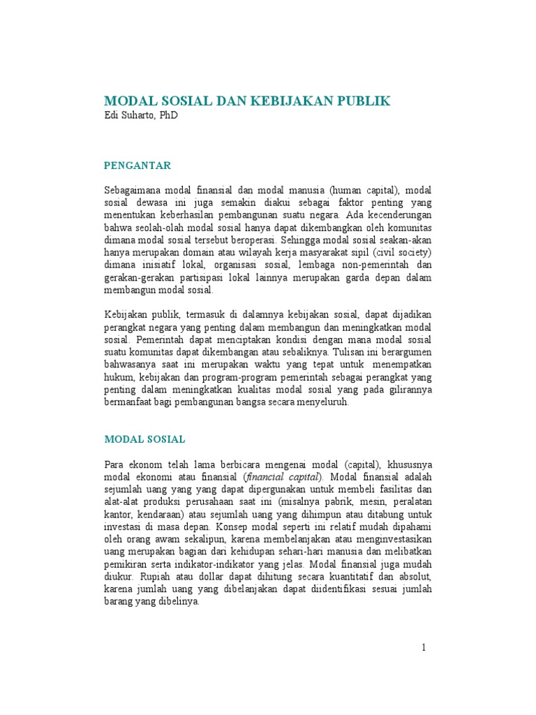 Modal Sosial Dan Kebijakan Sosia | PDF