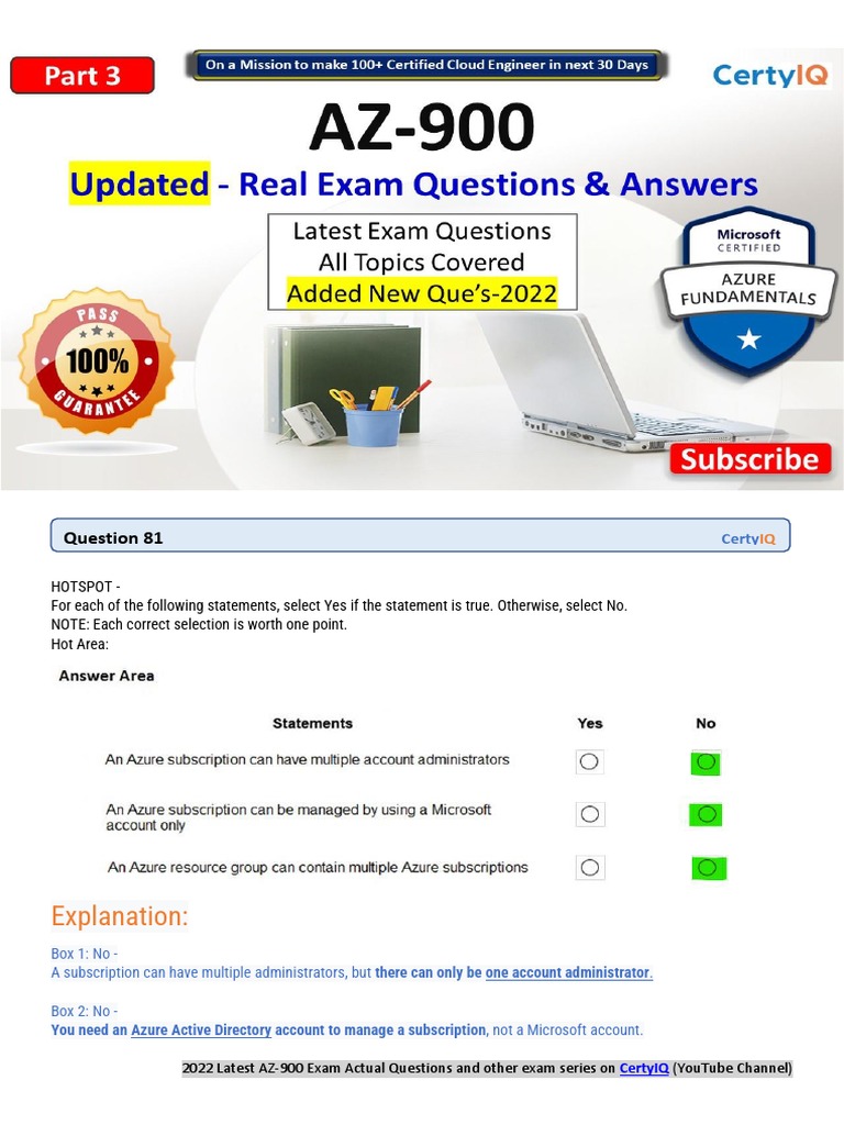 CertyIQ AZ-900 UpdatedExam Dumps - 2022 Part 3 | PDF | Internet Of Things | Microsoft Azure