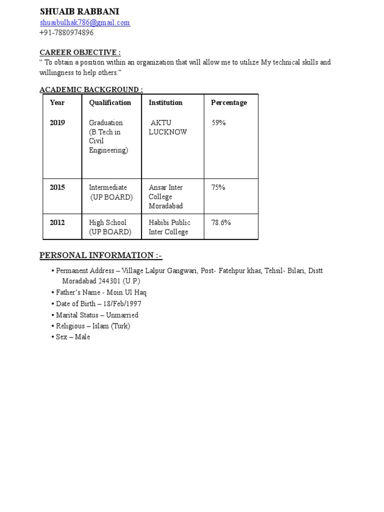 Career Objective:: Personal Information | PDF