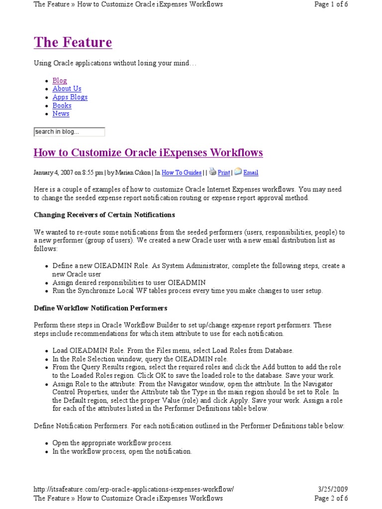Customize Oracle Iexpenses Workflows | PDF | Oracle Database | Databases