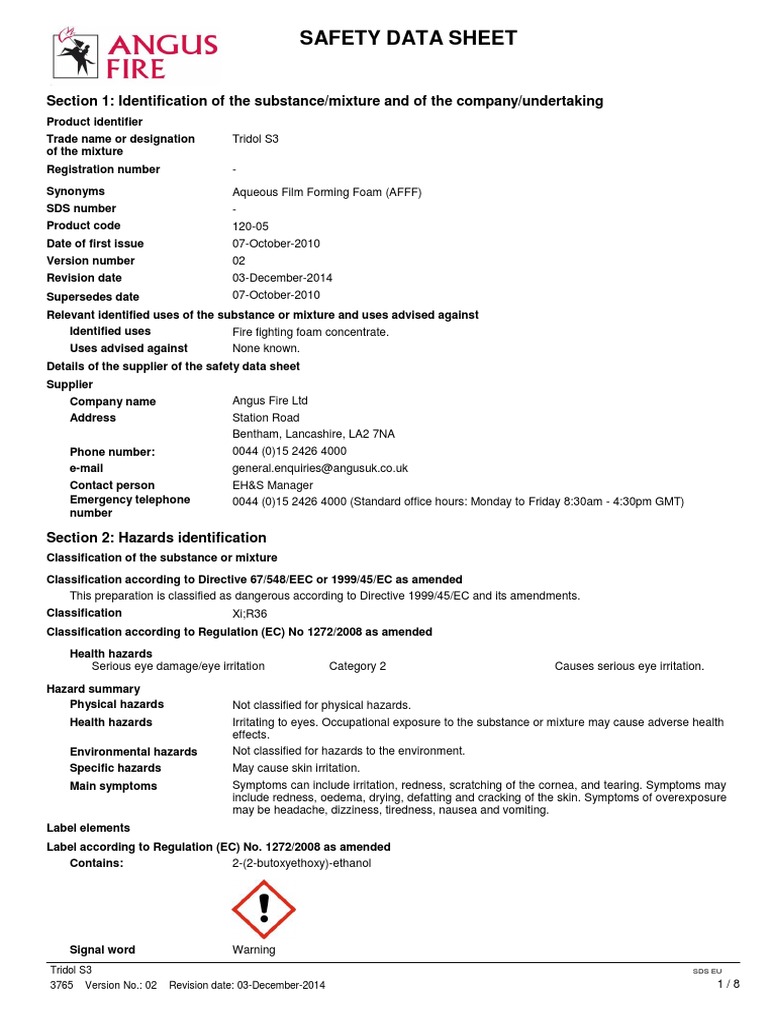Tridol S3 | PDF | Dangerous Goods | Toxicity