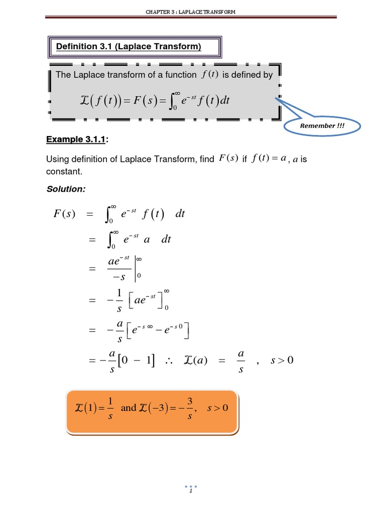 Laplace Transform Lecture Notes | PDF | Laplace Transform | Function ...