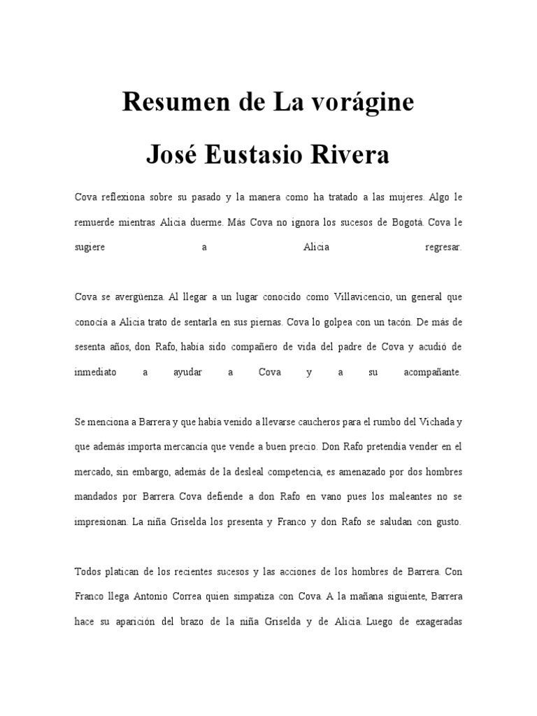 Resumen de La Vorágine | PDF